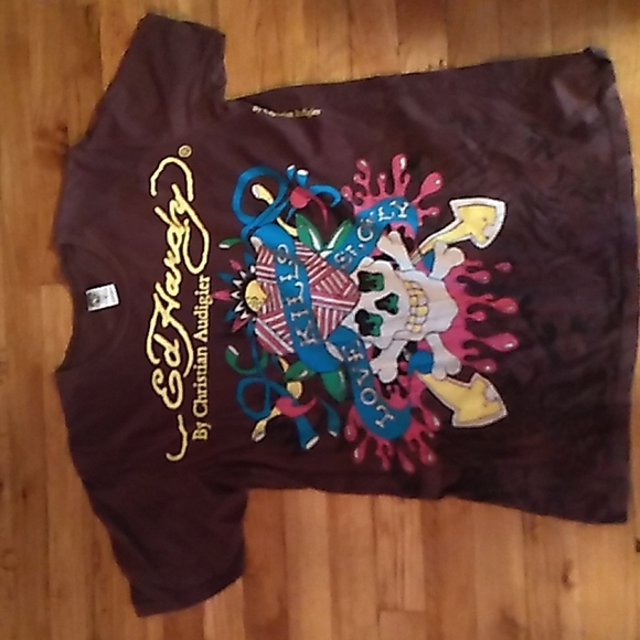 Ed Hardy | Tops | Ed Hardy Tee Shirt Brown Y2k Vibes Cool | Poshmark